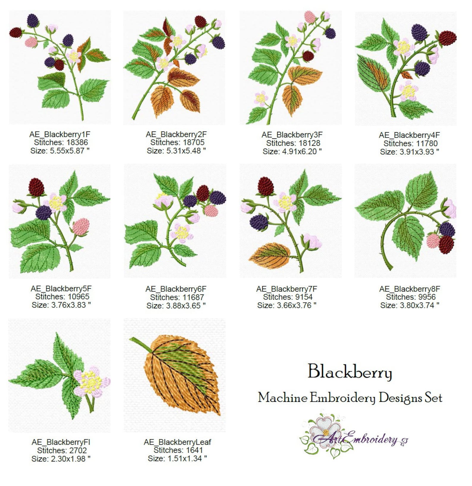 Blackberry - Machine Embroidery Designs Set With Filled Out Berries for ...