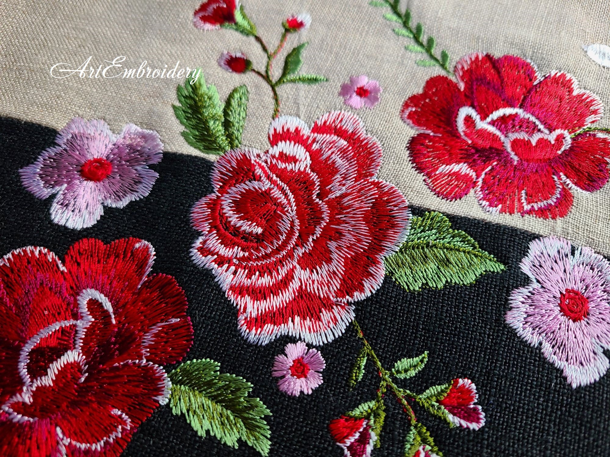 Romantic Red Roses Machine Embroidery Flower Design in 2 | Etsy