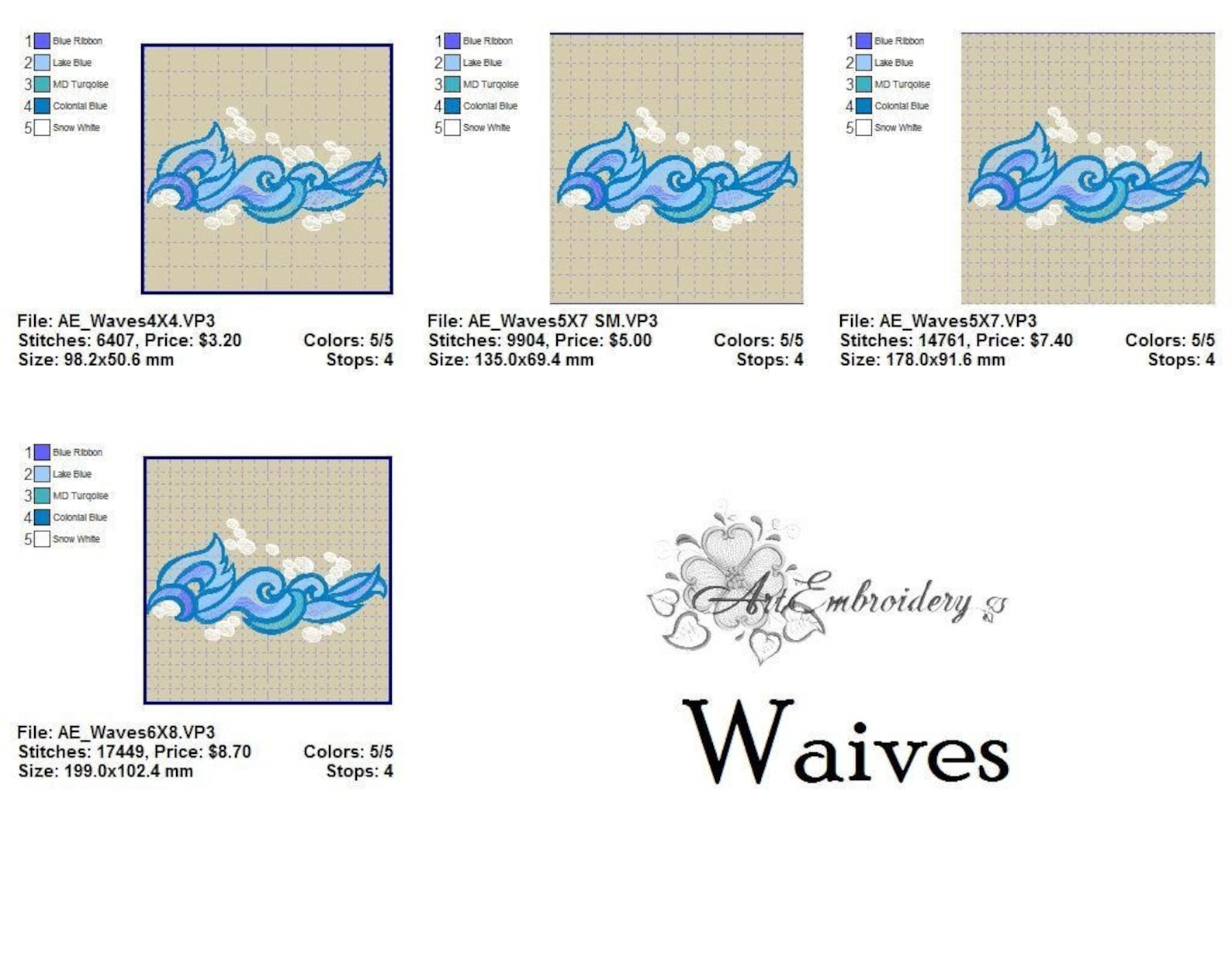 Waves Machine Embroidery Designs in Four Sizes for Hoop - Etsy Canada