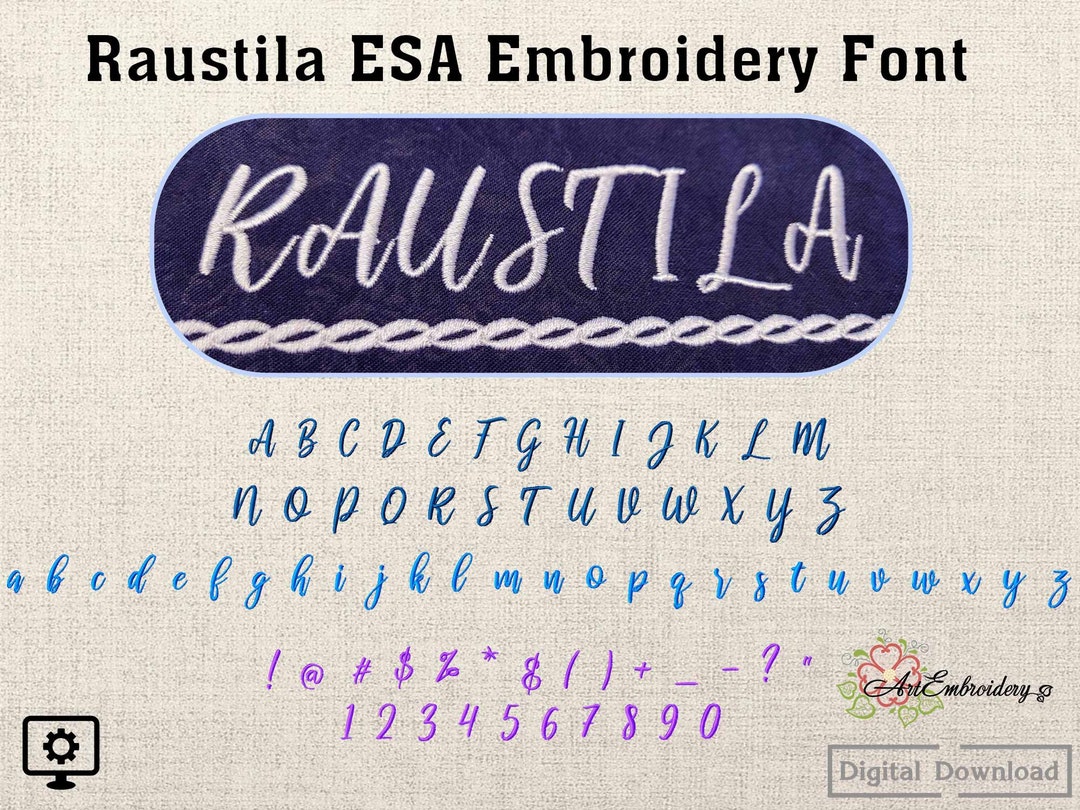 Raustila Script Embroidery Font: ESA Format (digital File) - Etsy