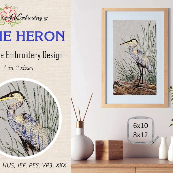 Blue Heron Embroidery - Etsy
