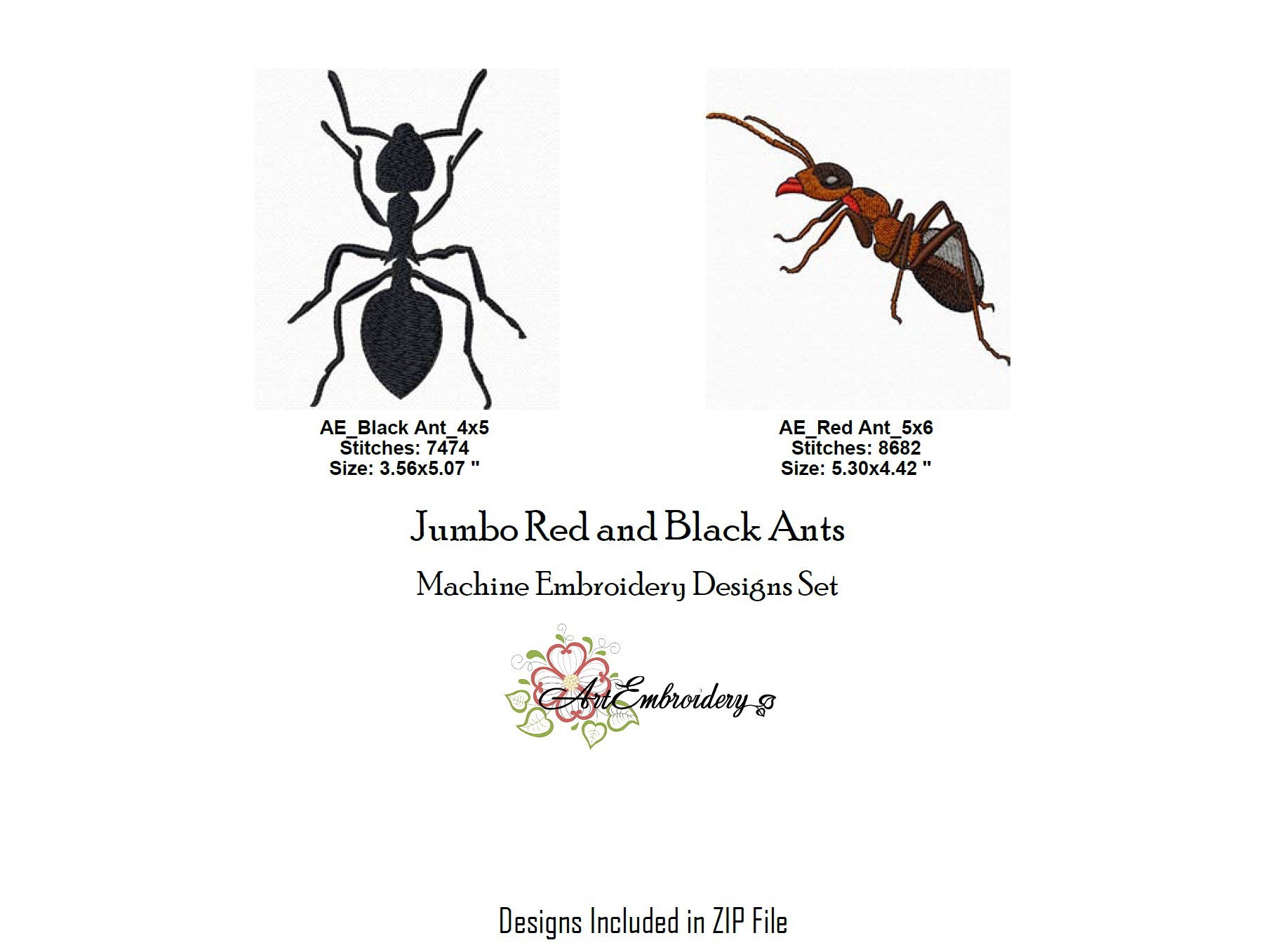 Jumbo Ants Red and Black Machine Embroidery Insects Designs | Etsy