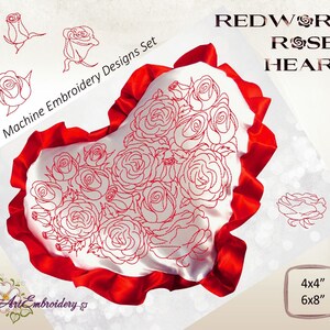 Roses Heart Redwork Machine Embroidery Designs Set for Hoop 6x8 and ...