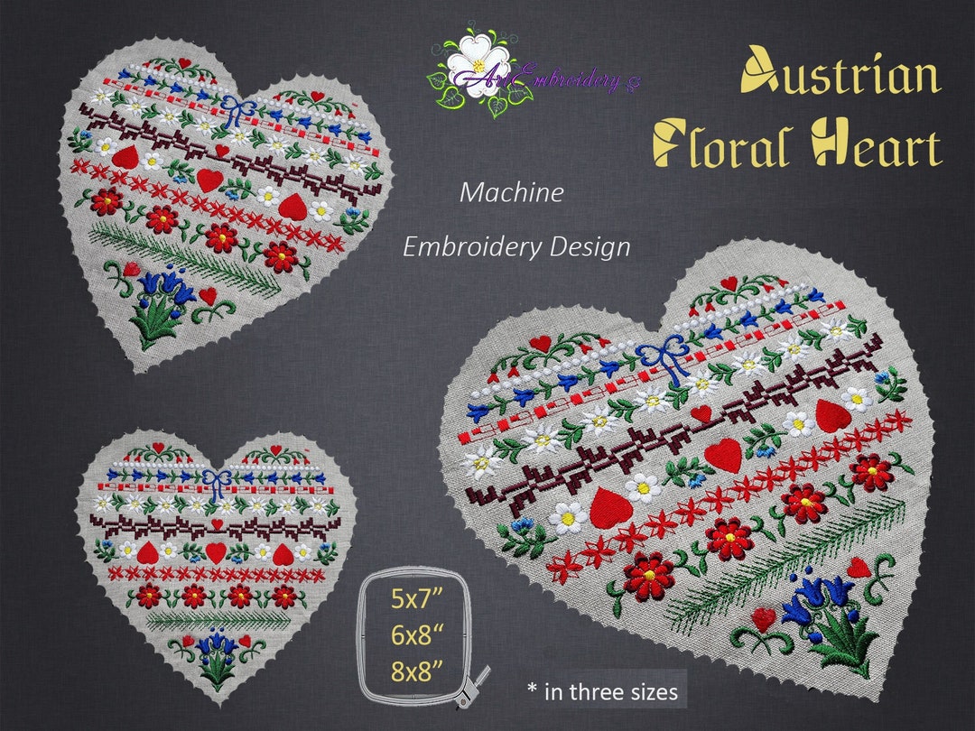 Austrian Floral Heart - Machine Embroidery Design in Three Sizes - Etsy