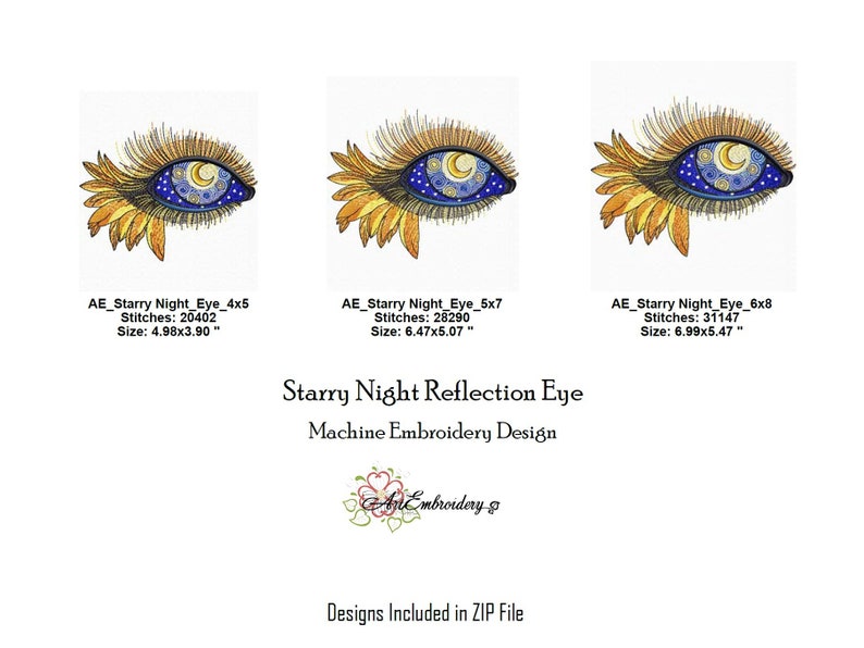 Starry Night Eye Machine Embroidery Design: Van Gogh Art (4x5, 5x7, 6x8 ...