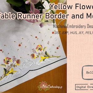 Yellow Flowers Table Runner Border and Motif Machine Embroidery Past ...