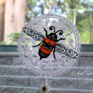 FSL Bee Suncatcher: Machine Embroidery Lace Design (5x5, 6x6, 7x7 Hoops ...