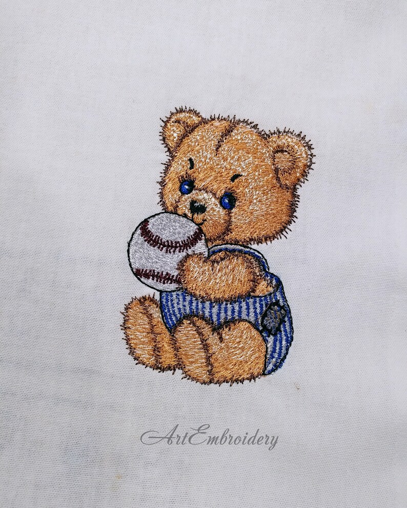 Teddy Bear Baseball Player Machine Embroidery Design (4x4 and 5x5 ...