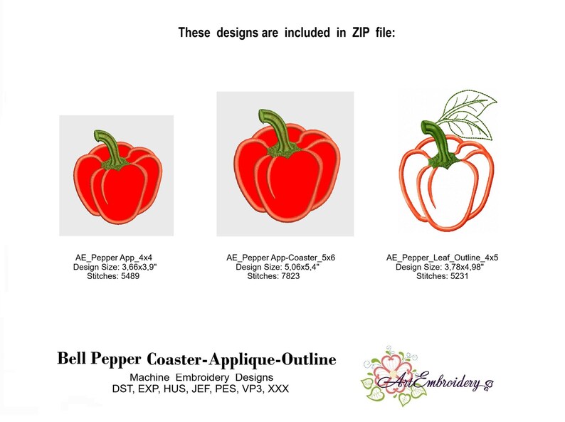 Bell Pepper Coaster Machine Embroidery Design: Applique Outline (4x4 ...