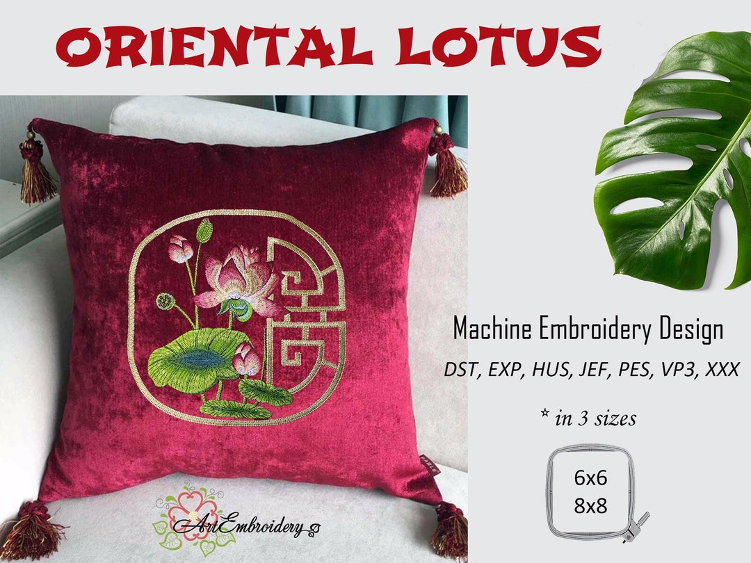 Oriental Lotus - Machine Embroidery Design in 3 Sizes for Hoop 6x6" and ...