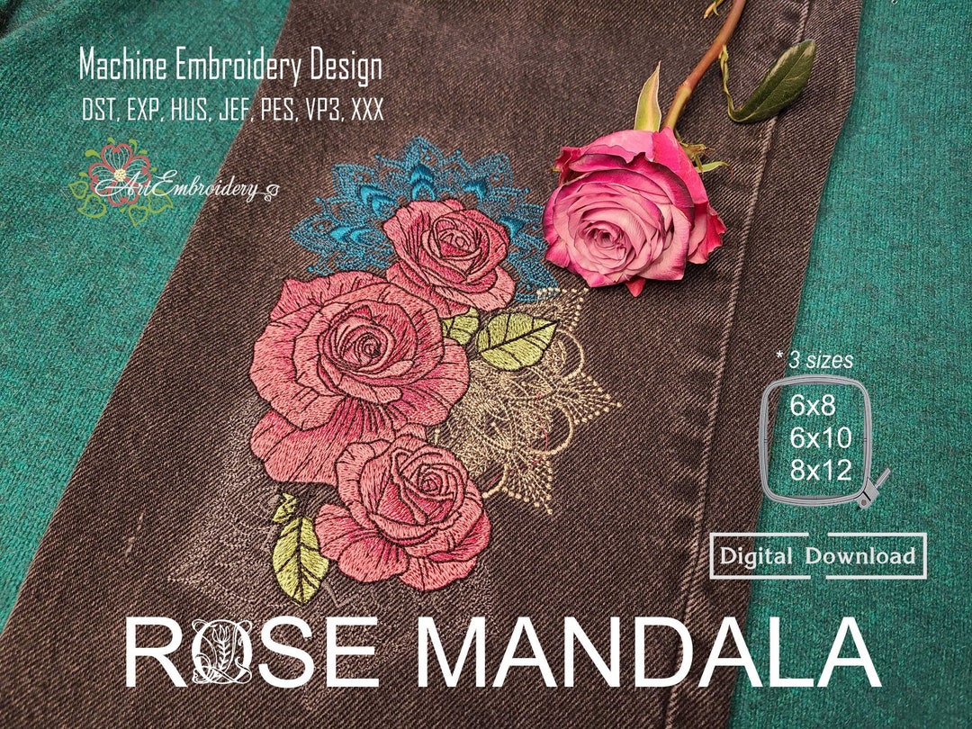 Rose Mandala Machine Embroidery Design: Tattoo Style Floral (digital ...