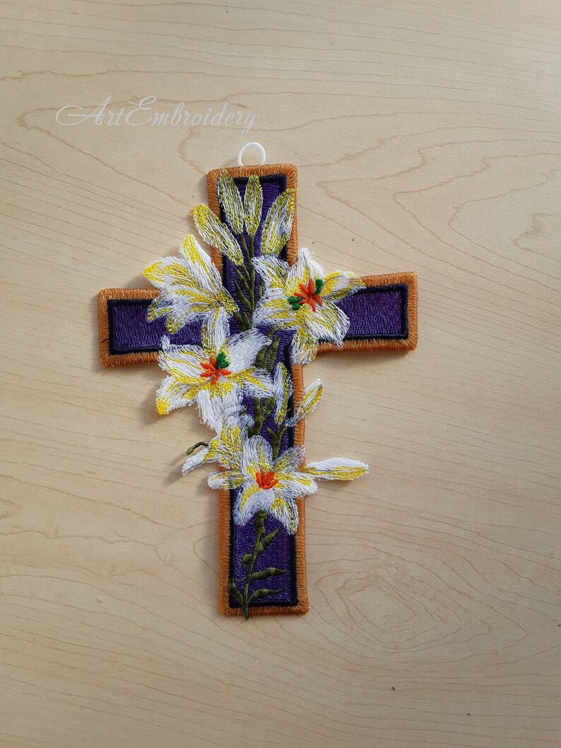 FSL Easter Lily Cross Machine Embroidery Freestanding Lace | Etsy