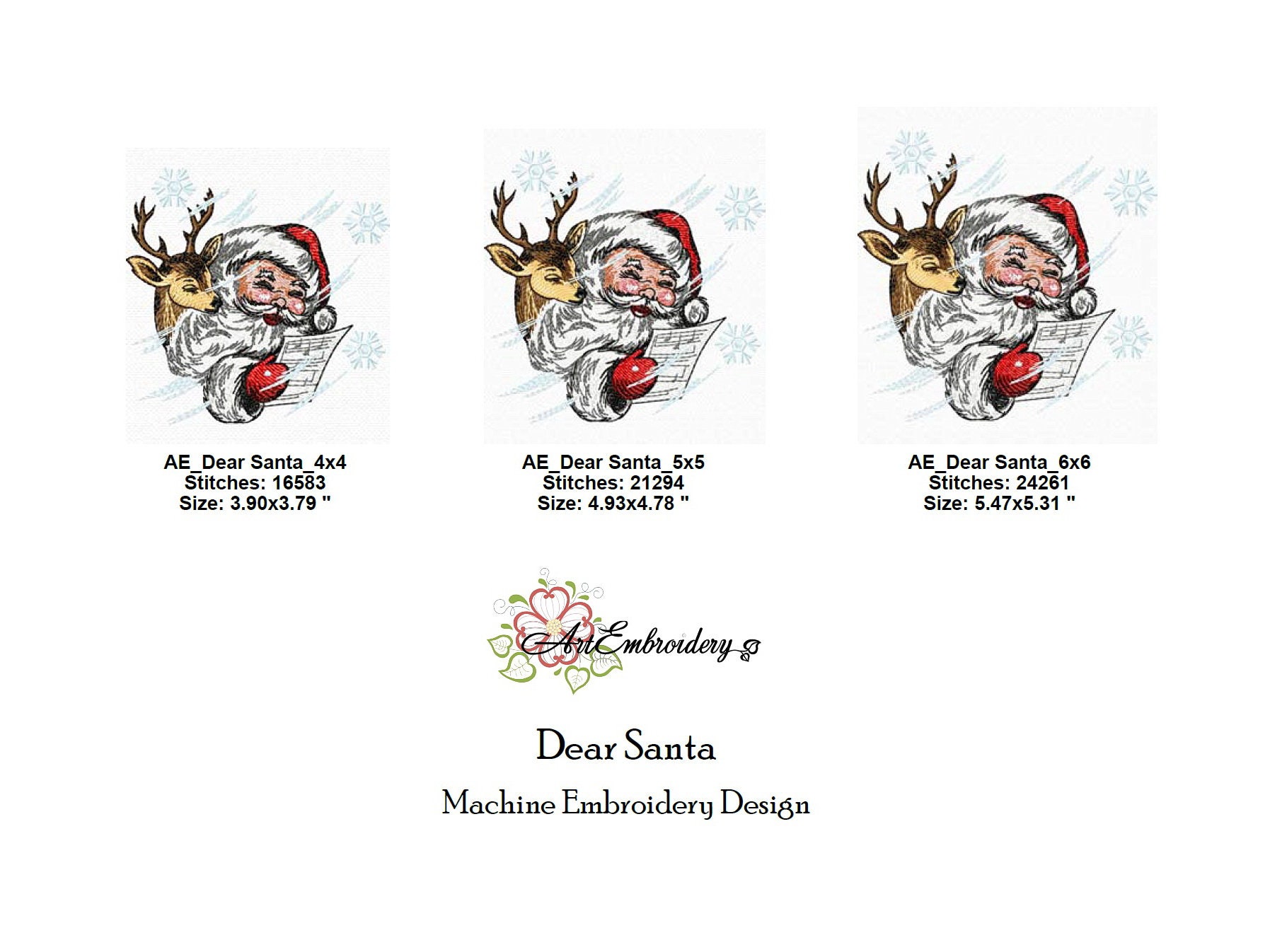 Dear Santa - Machine Embroidery Design in 3 Sizes for Hoop 4x4", 5x5 ...