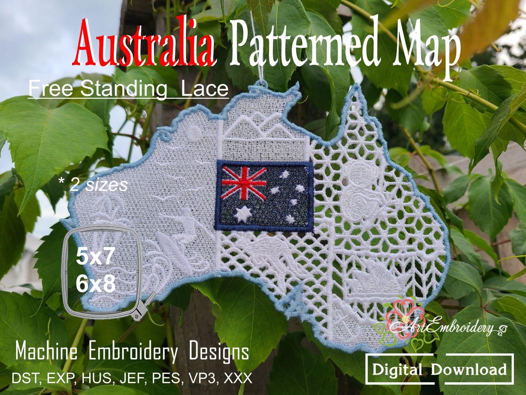 Australia Patterned Map - FSL Machine Embroidery ITH Lace Project ...