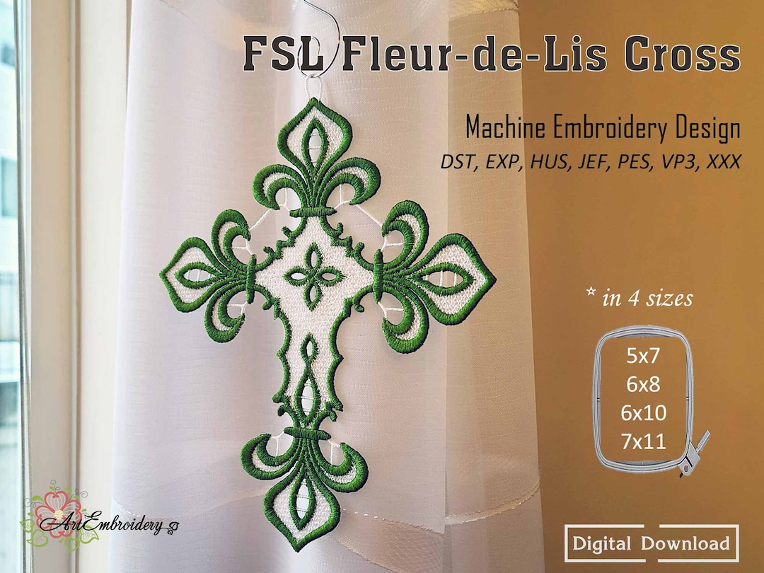 FSL Fleur-de-lis Cross – ITH Project Machine Embroidery Plain Free ...