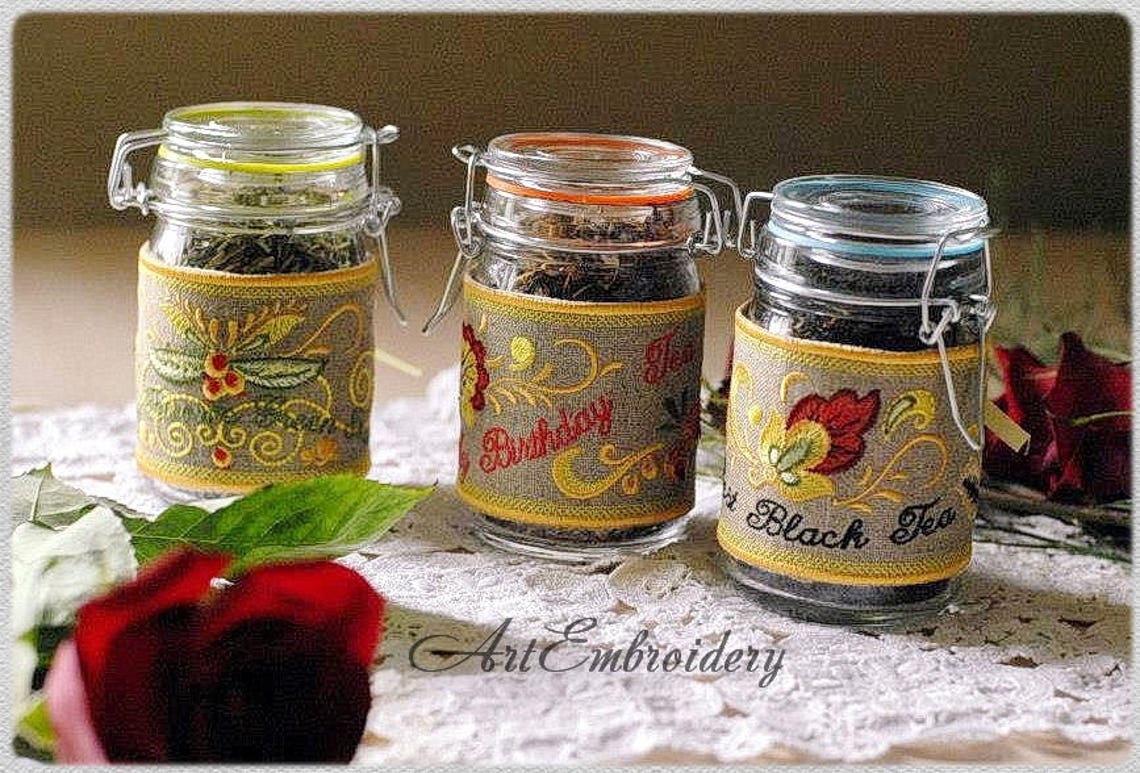 Tea Jar Wrap Set of Machine Embroidery Applique /patch - Etsy