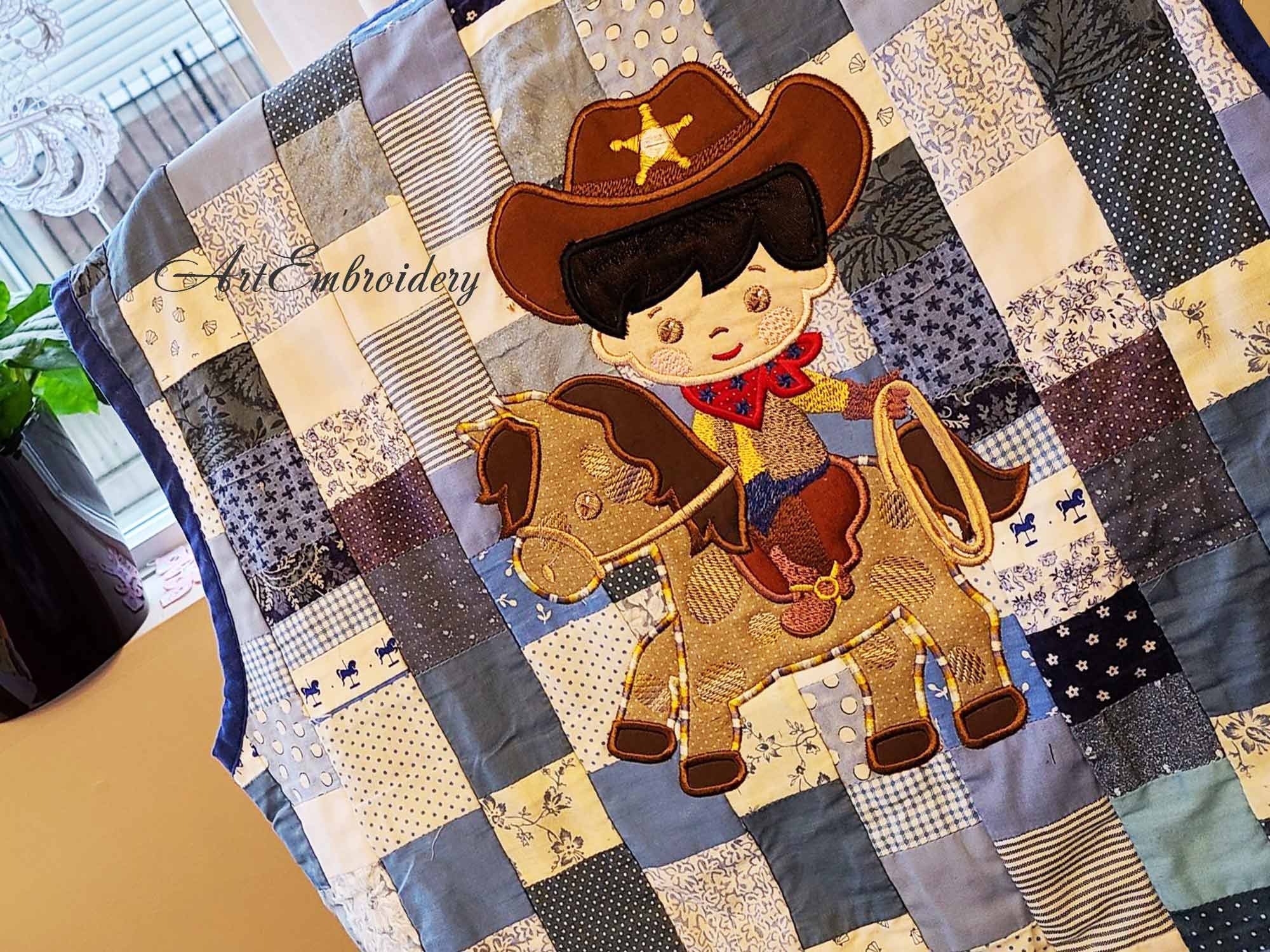 Young Cowboy Applique - Machine Embroidery Design (6x10, 8x12, 10x14 ...