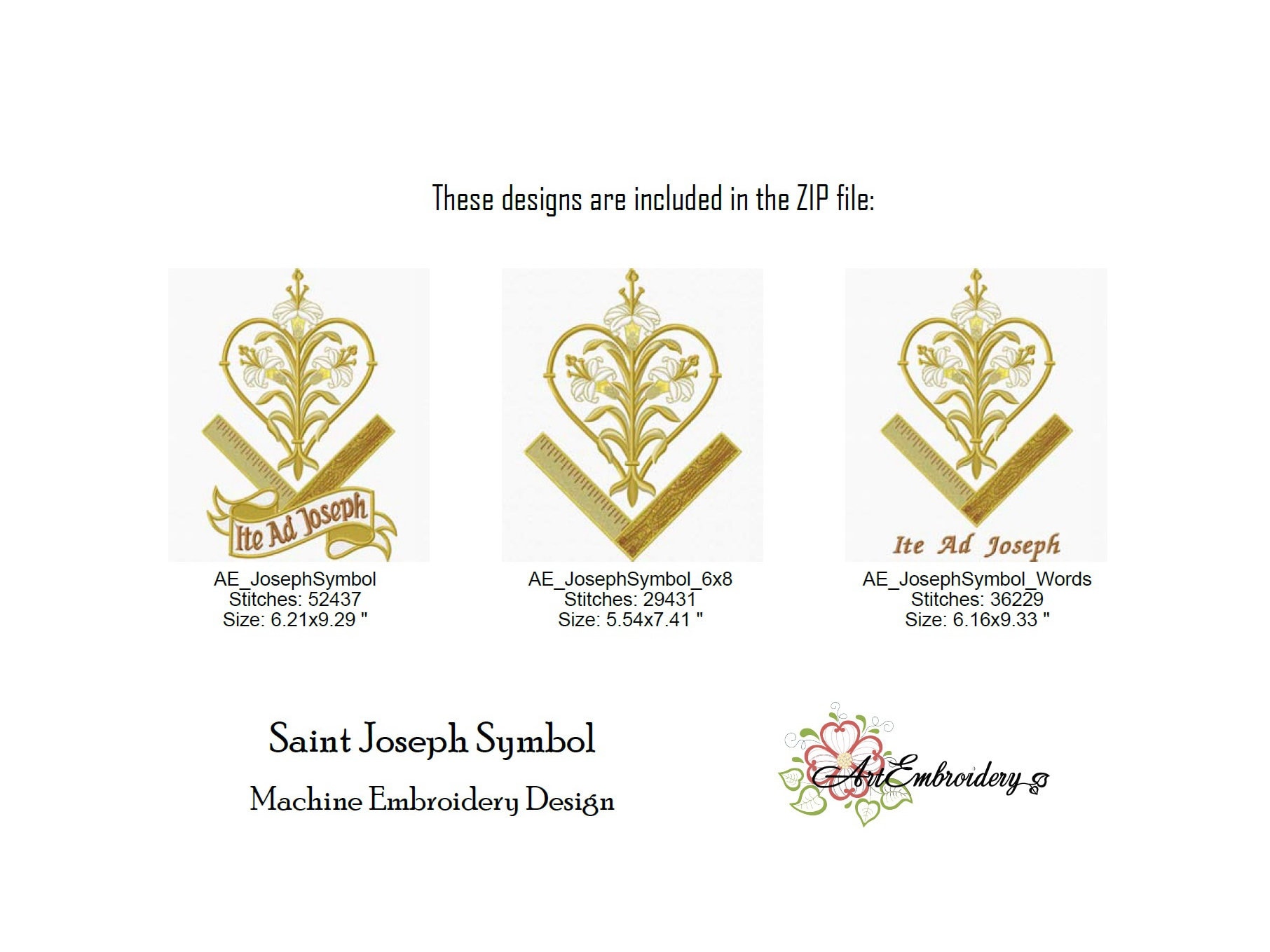 Saint Joseph Symbol - Machine Embroidery Christian Religious Design for ...