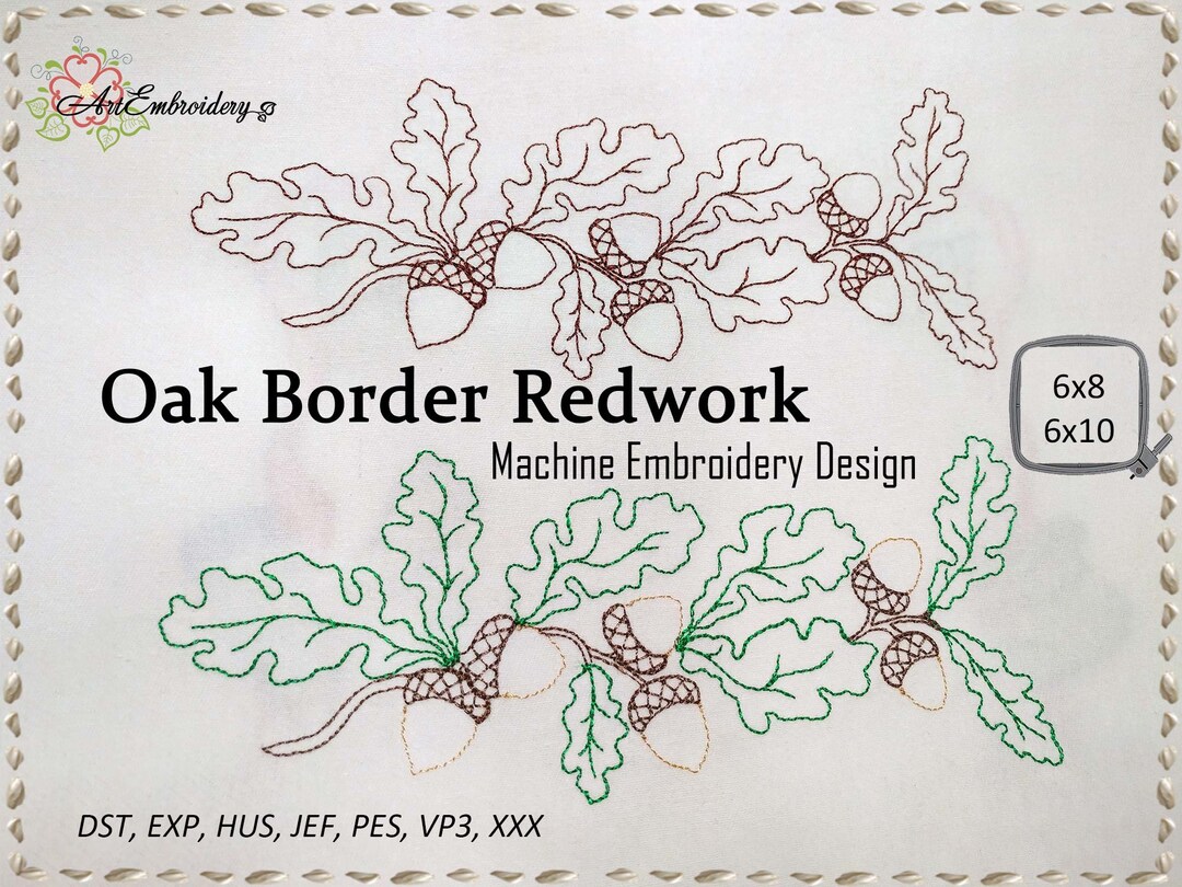 Oak Border Redwork - Machine Embroidery Design in Redwork Technique ...