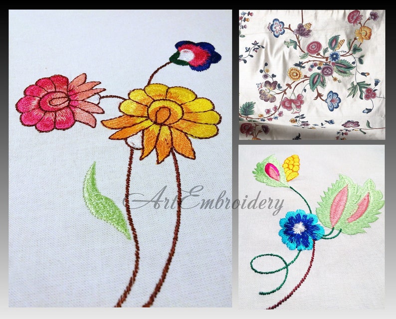 Rococo Painted Exotic and Fantasy Branch and Border Flowers - Machine ...