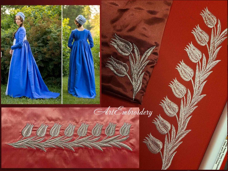 Regency Tulip Train Embroidery Designs: Floral Border (5x7 to 8x14 ...
