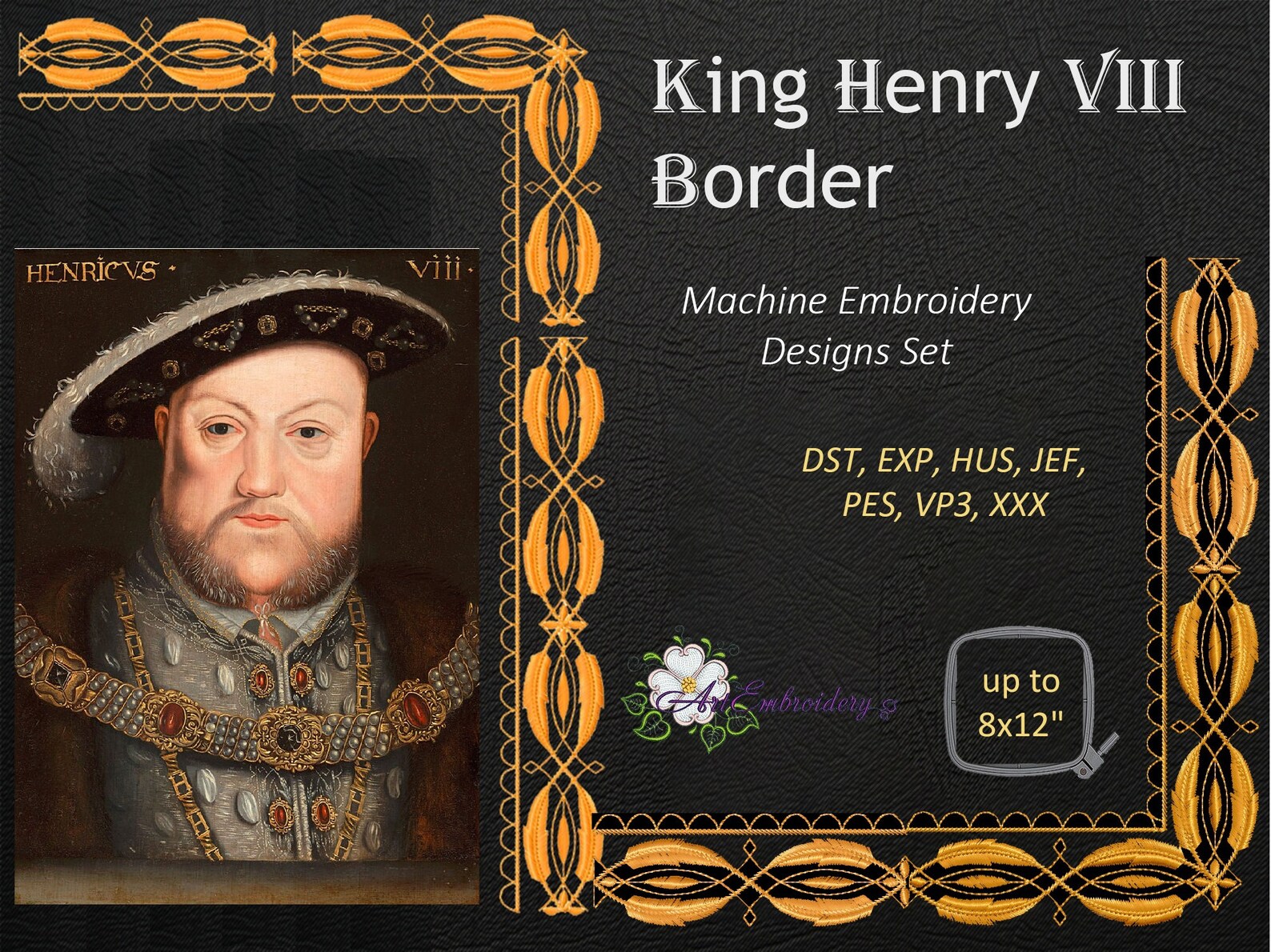 King Henry VIII Border - Machine Embroidery Designs Set for Hoop 5x7 ...