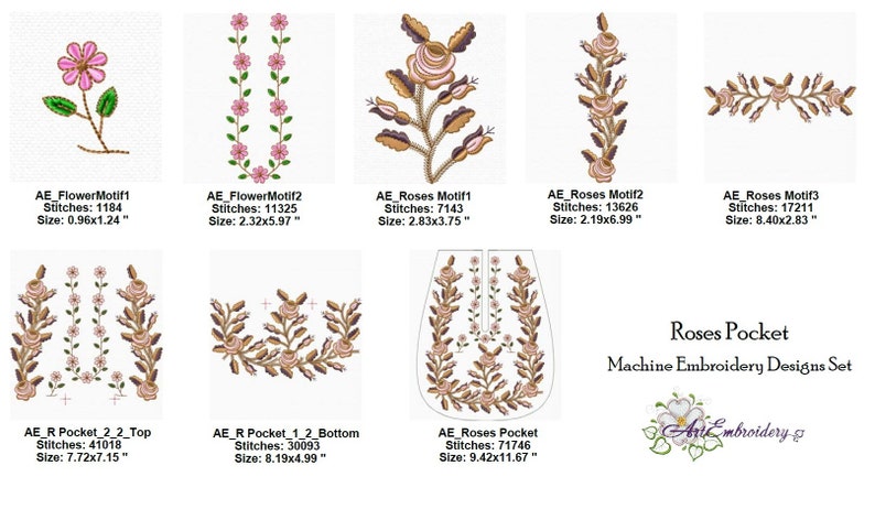 Roses Pocket Machine Embroidery Designs Set for 18-19th | Etsy