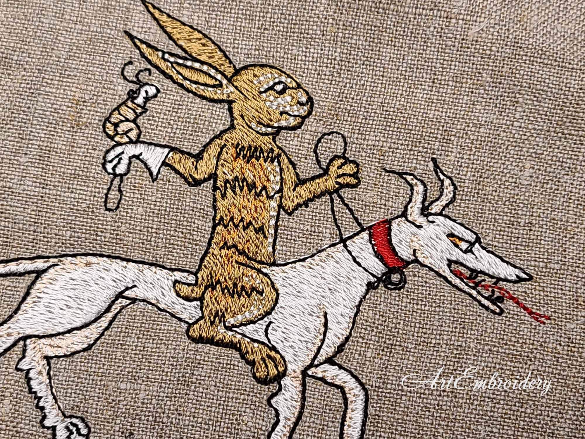 Hare Hunter Embroidery Design: Medieval Beast, 4x4 5x5 (digital ...