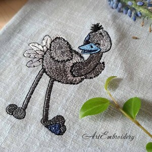 Ostrich – Machine Embroidery Design of Series Old Toy Patched Bird in ...