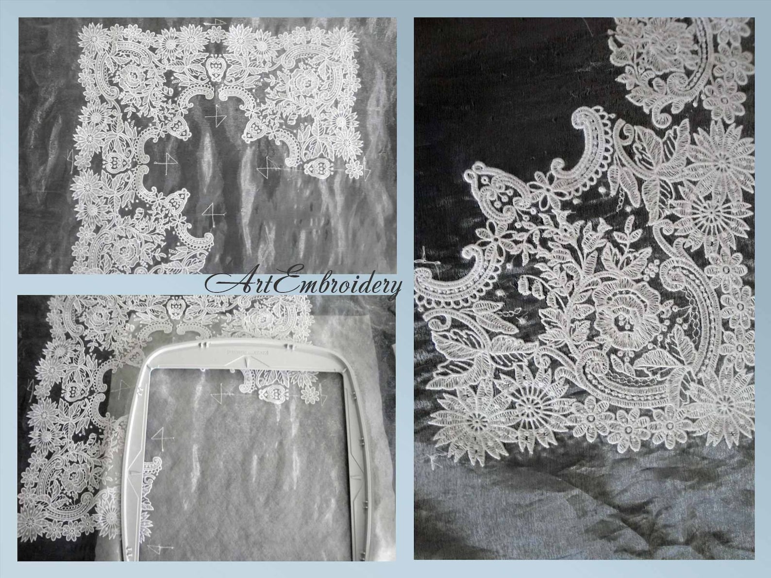 Victorian Fichu Machine Embroidery Design: Brussels Bobbin Style (8x12 ...