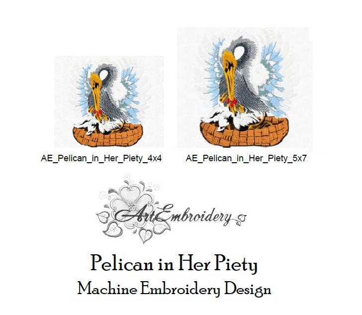 Pelican in Her Piety Machine Embroidery Design in 2 Sizes | Etsy UK