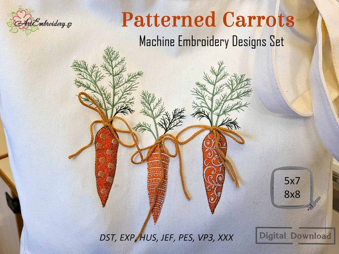 Patterned Carrots - Machine Embroidery Vegies Designs Set for Hoop 5x7 ...