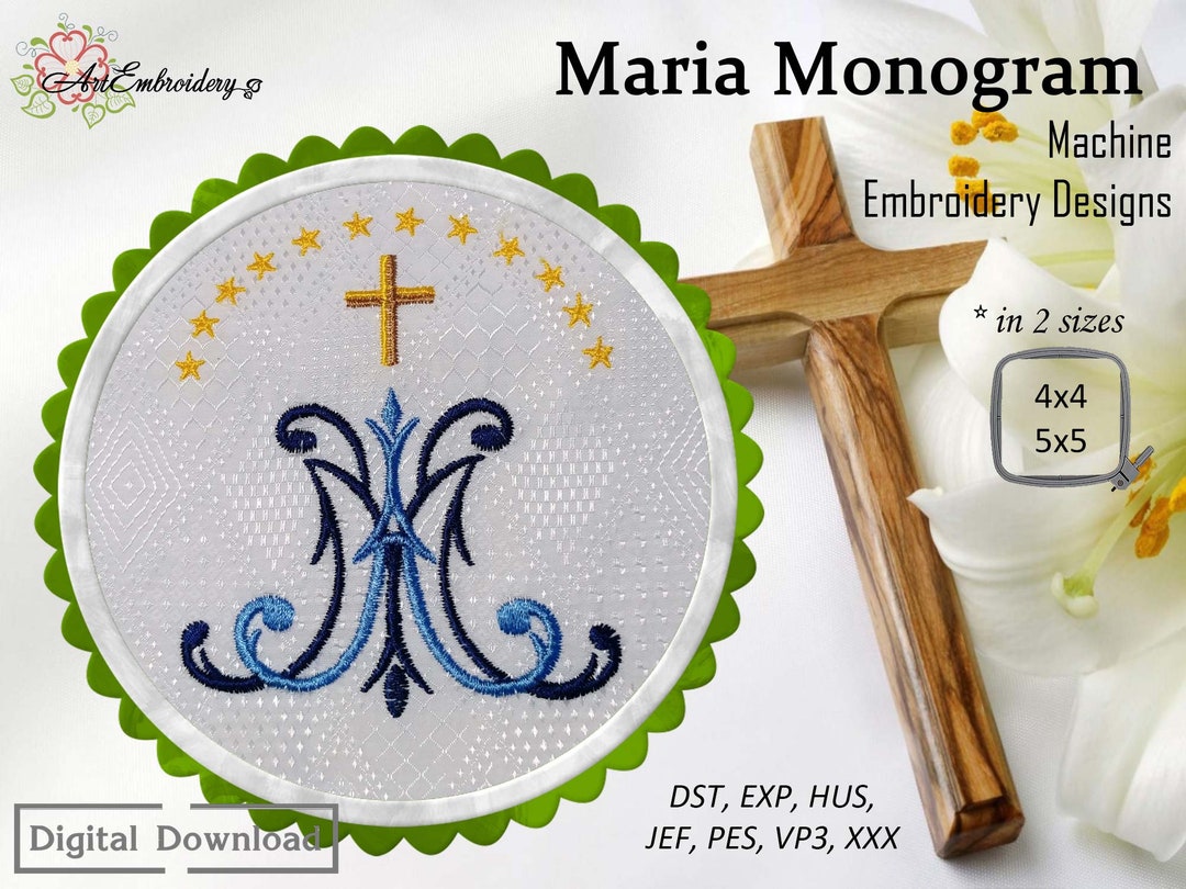 Maria Monogram Machine Embroidery Design: Christian Religious Art (4x4 ...