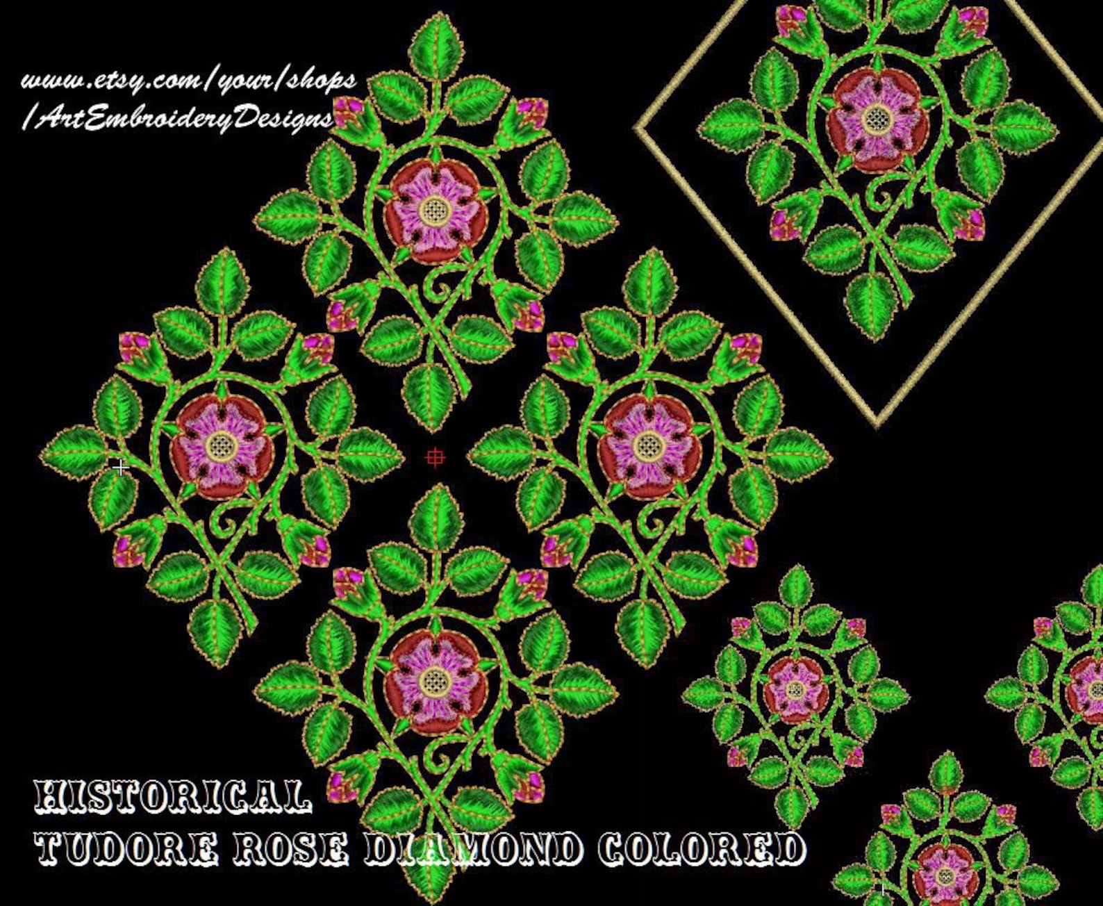 Historical Tudor Rose Diamond Colored Embroidery Designs Set | Etsy