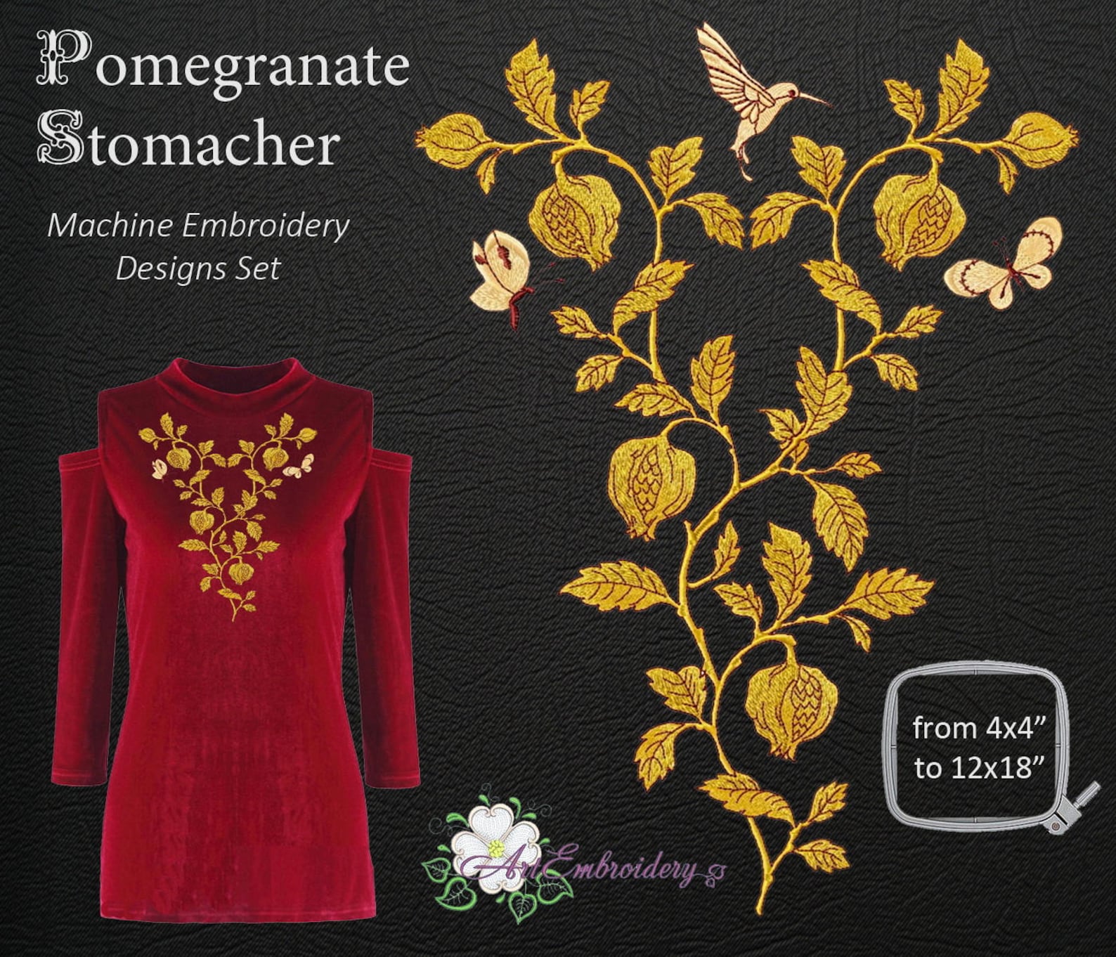 Antique Pomegranate Stomacher Machine Embroidery Designs Set | Etsy