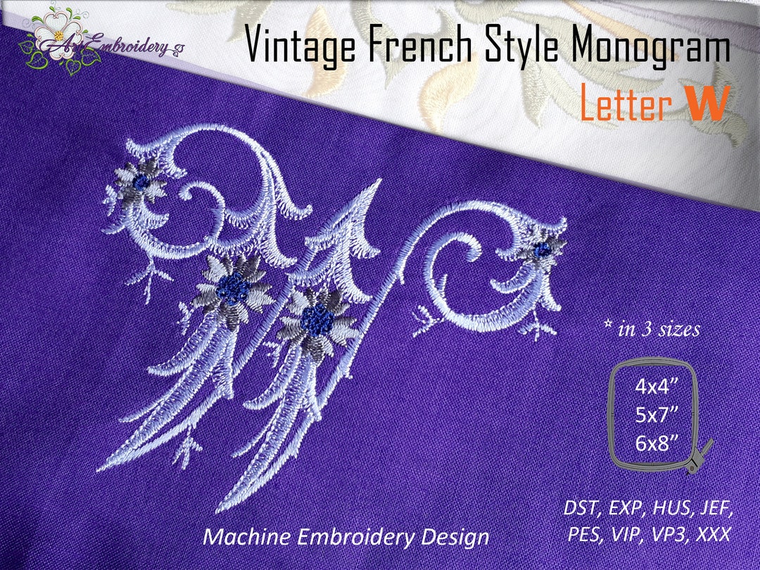 Vintage French Style Monogram Letter W Machine Embroidery - Etsy