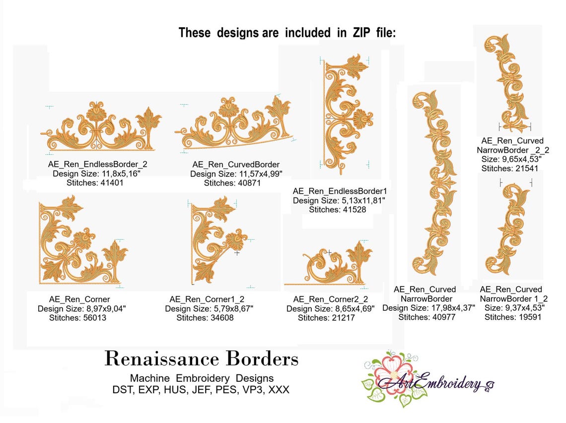 Renaissance Embroidery Designs: 16th Century Borders (8x12) (digital ...