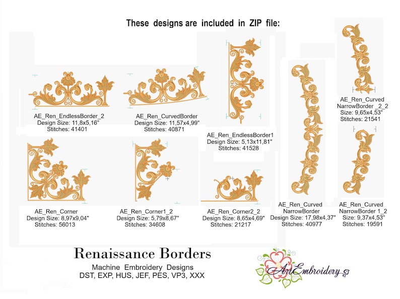 Renaissance Embroidery Designs: 16th Century Borders (8x12) (digital ...