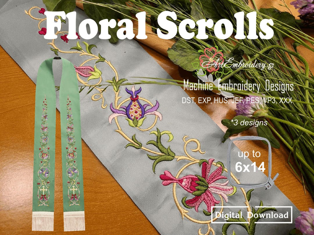 Floral Scrolls - Machine Embroidery Whimsical Flowers Scroll Designs ...