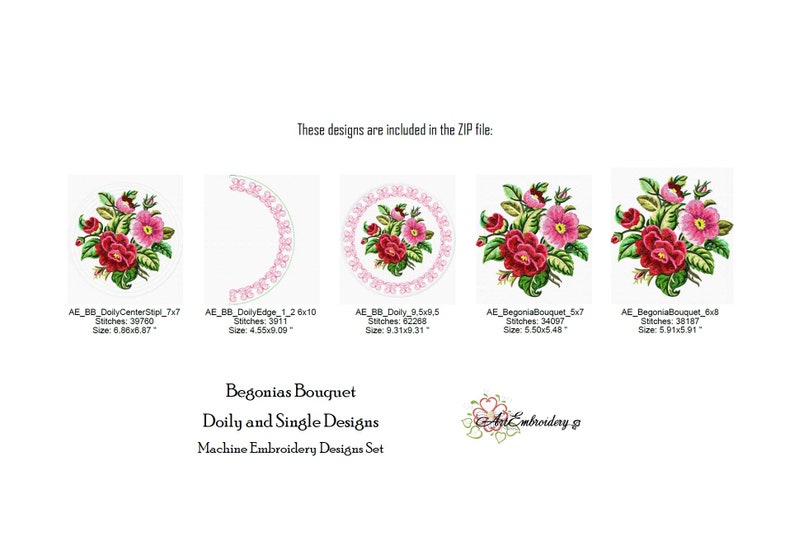 Begonia Bouquet Machine Embroidery Designs: ITH Doily (digital Download ...
