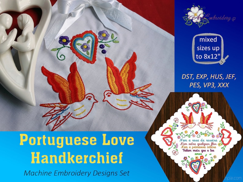 Portuguese Love Handkerchief Machine Embroidery Designs Set - Etsy