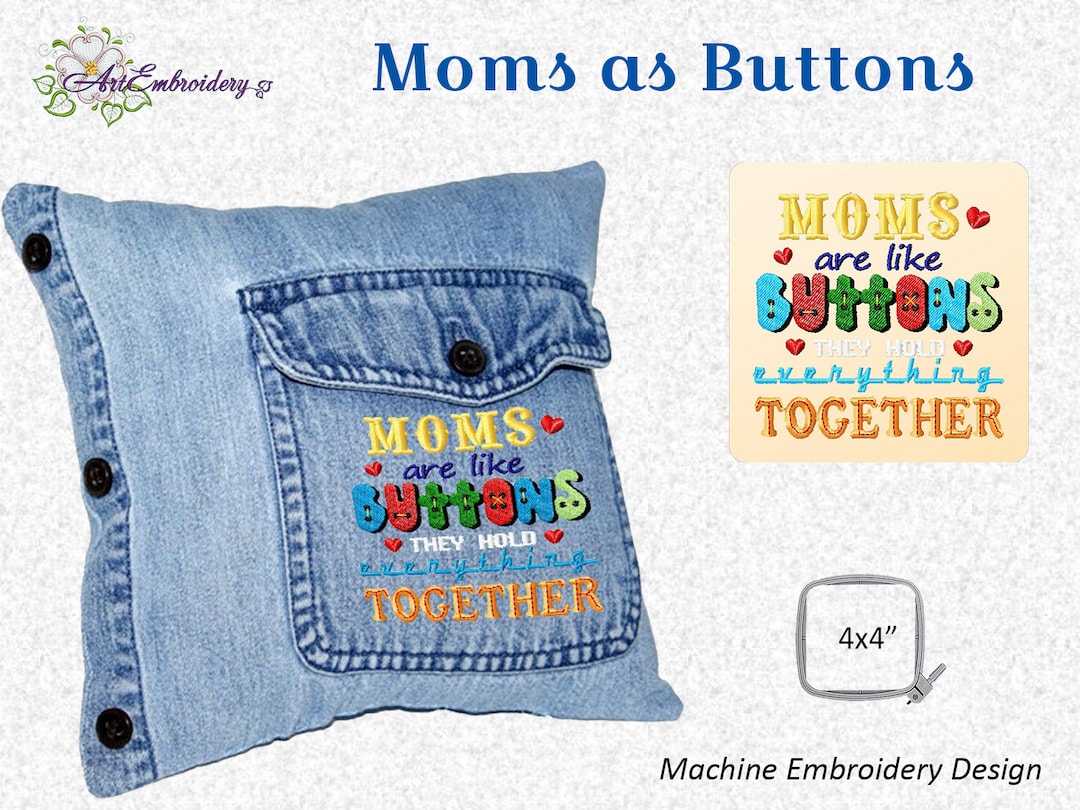 Moms as Buttons - Machine Embroidery Word Art Design for Hoop 4x4" - Etsy