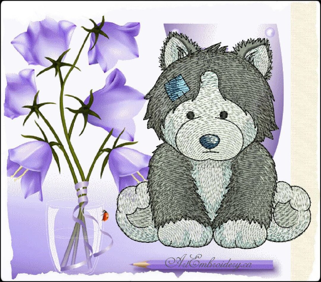 Husky - Machine Embroidery Dog Design of Patched Animals in Cartoon ...