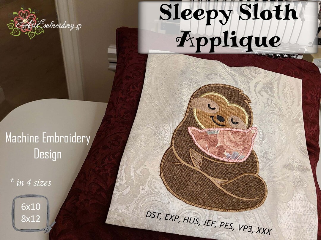 Sleepy Sloth Applique - Machine Embroidery Applique Design in 4 Sizes ...