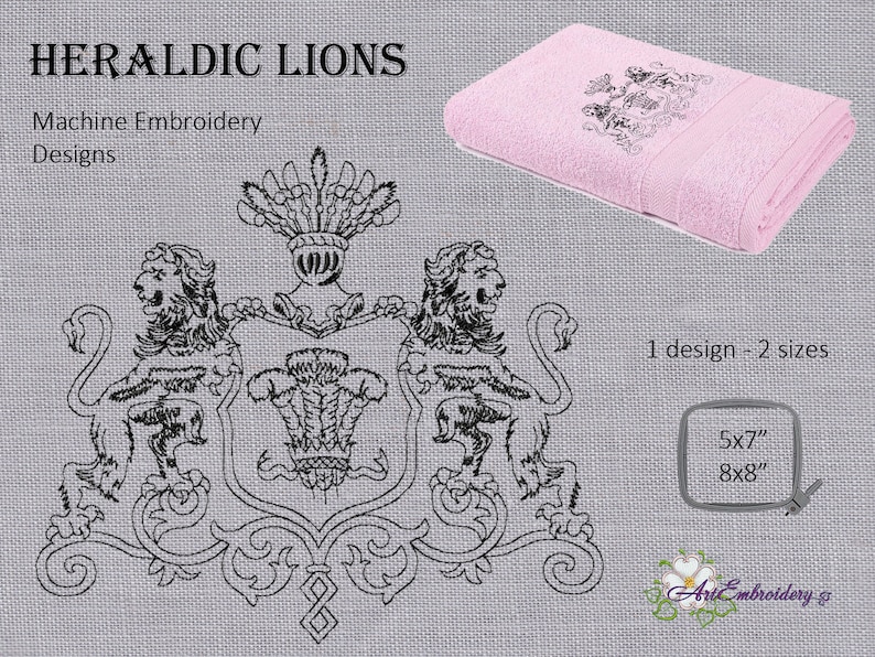 Heraldic Lions Machine Embroidery Design of Family Crest - Etsy