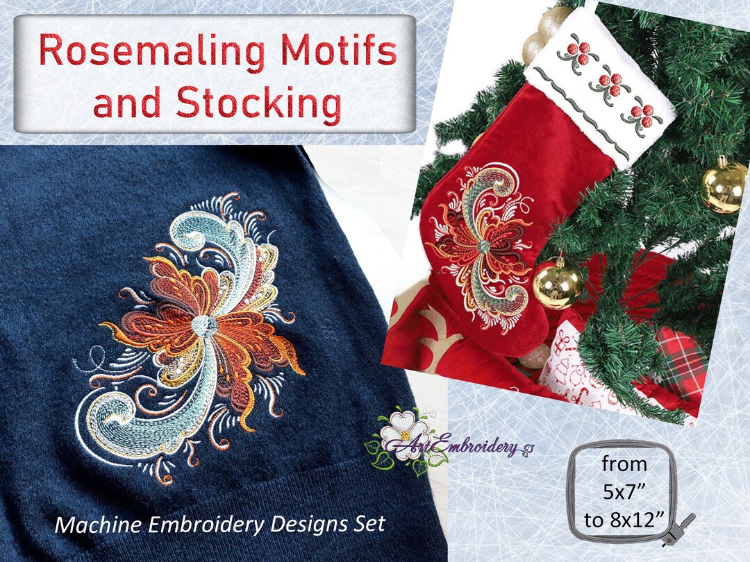 Rosemaling Embroidery Designs: Floral Motif & Stocking With Berry ...