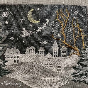 Christmas City Night Machine Embroidery Design: Festive Winter ...