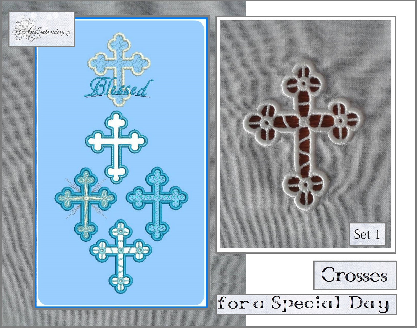 Cross Embroidery Designs Set: Cutwork, Applique, Fill (4x4 Hoop ...