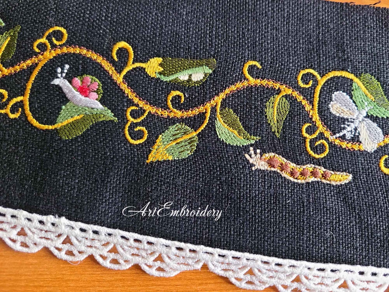 Elizabethan Vine Machine Embroidery Design: Flora Fauna Border (digital ...
