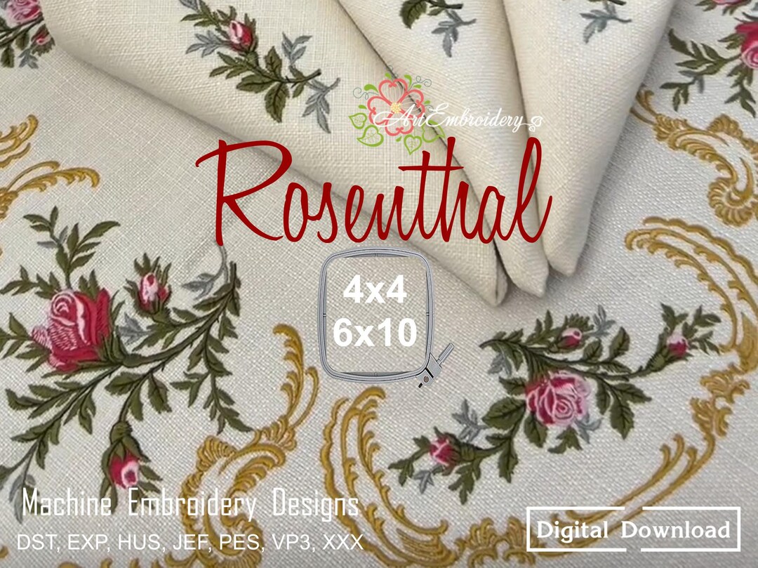 Rosenthal — Machine Embroidery Designs Set: Roses and Scrolls, Hoop ...
